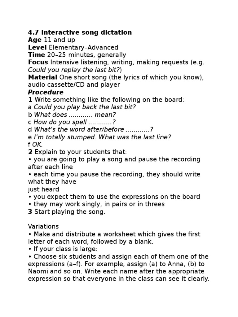 Interactive Song Dictation | PDF | Leisure | Entertainment (General)