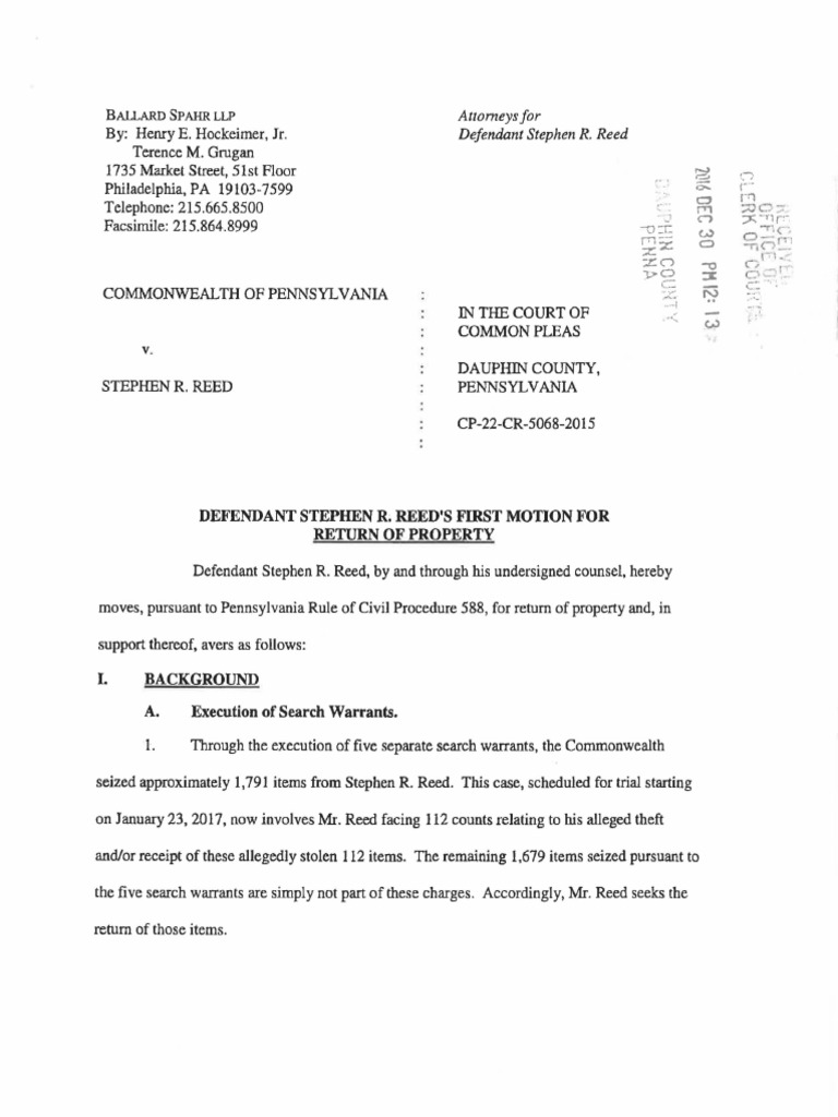 Reed Return of Property | PDF | Search Warrant | Search And Seizure