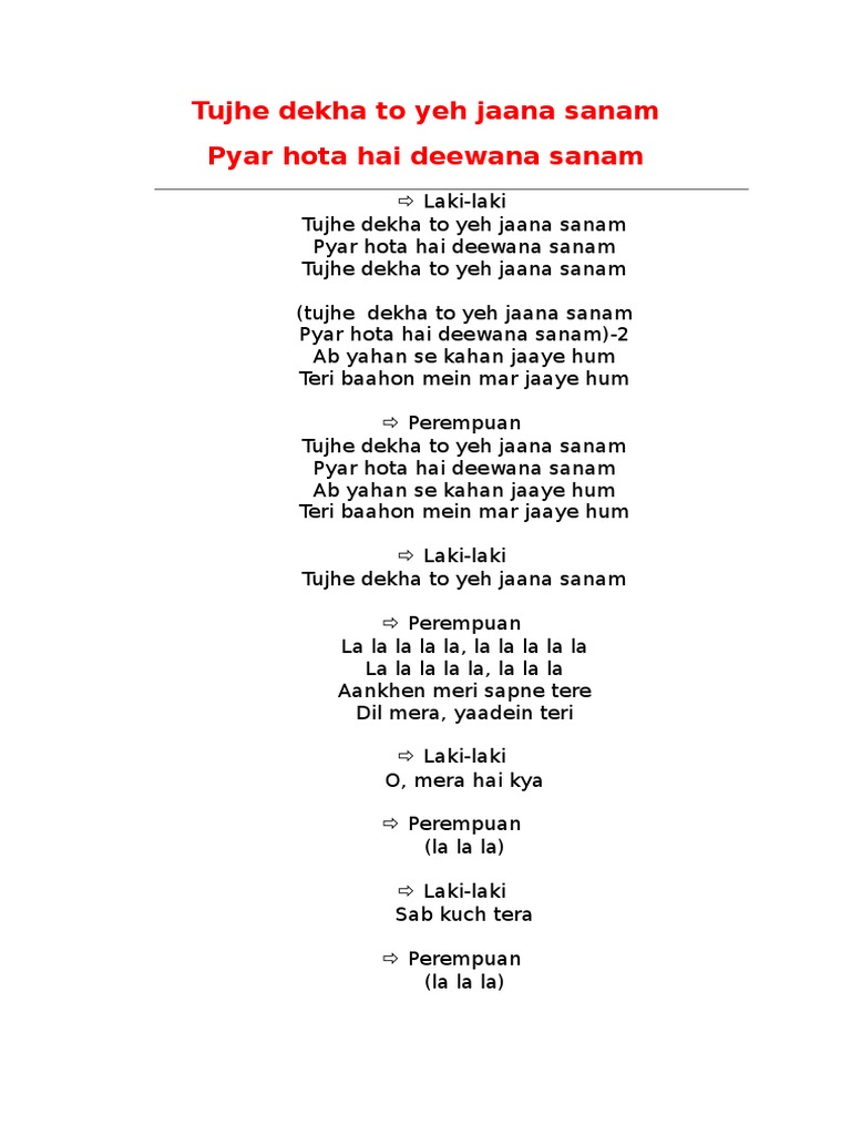 Tujhe Dekha To Yeh Jaana Sanam | PDF