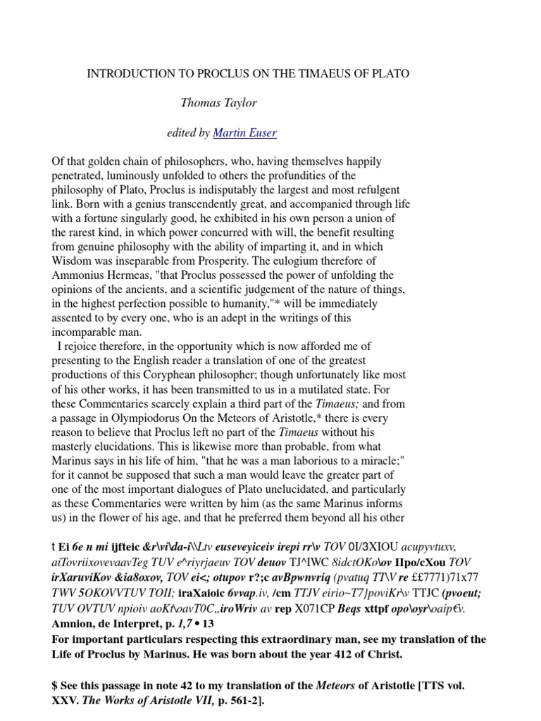 Proclus Commentary On The Timaeus of Plato, Book One | PDF | Nous ...