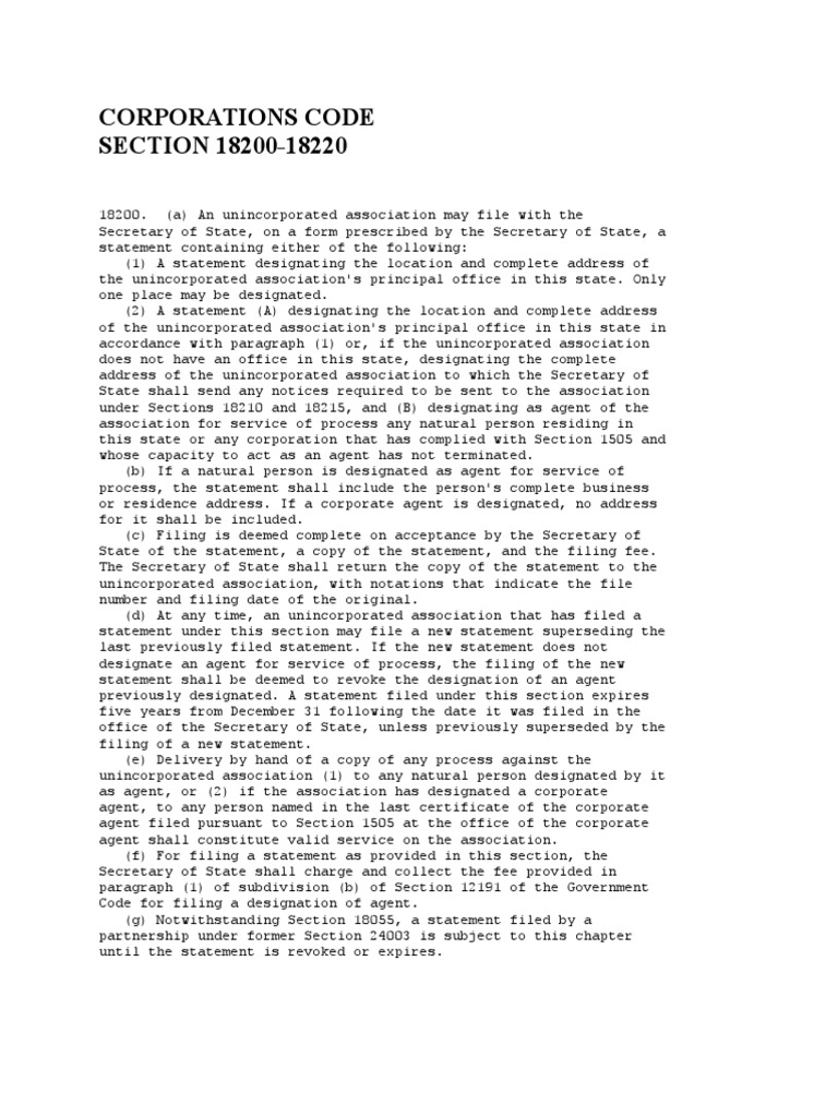Corporations Code | PDF | Service Of Process | Charitable Organization