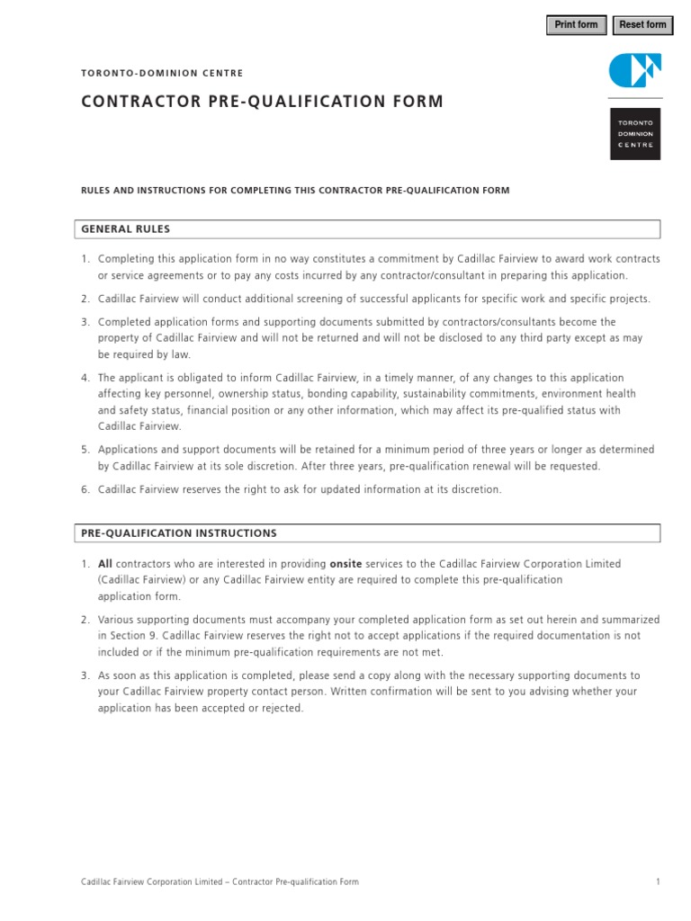 TDC Contractor Prequalification Form | Download Free PDF | Surety Bond | Occupational Safety And ...