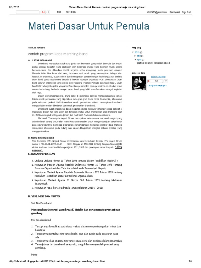 Materi Dasar Untuk Pemula - Contoh Program Kerja Marching Band | PDF