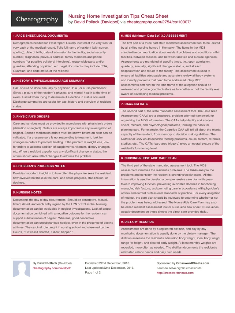 Nursing Home Investigation Tips Cheat Sheet | PDF | Nursing Home Care ...