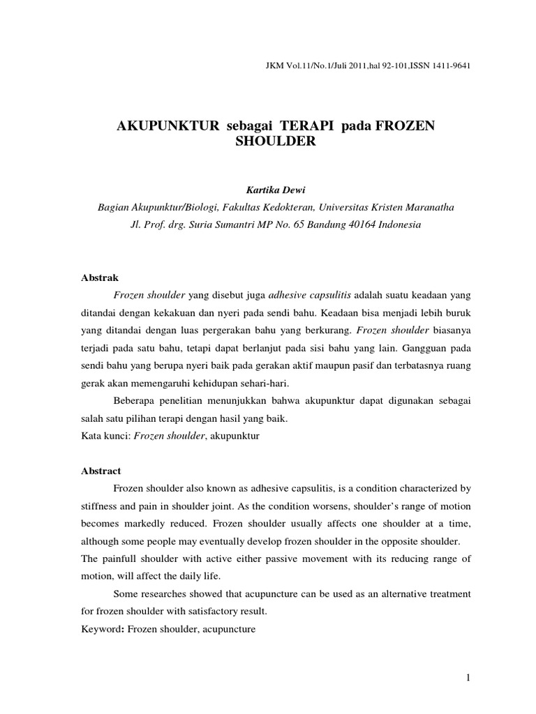 Akupunktur Sebagai Terapi Pada Frozen Shoulder PDF | PDF