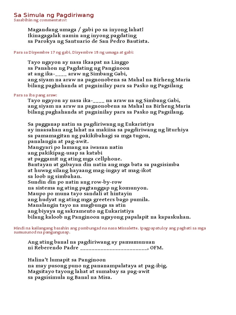 Simbang Gabi Commentator's Introduction