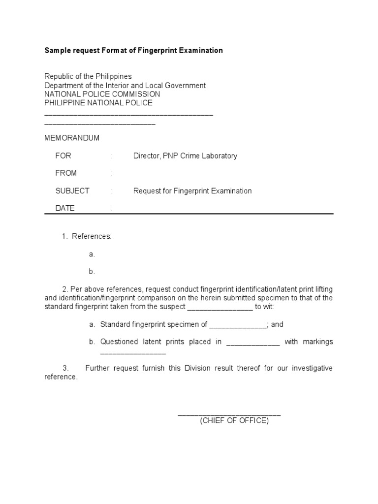 Sample Request Format of Fingerprint Examination | PDF