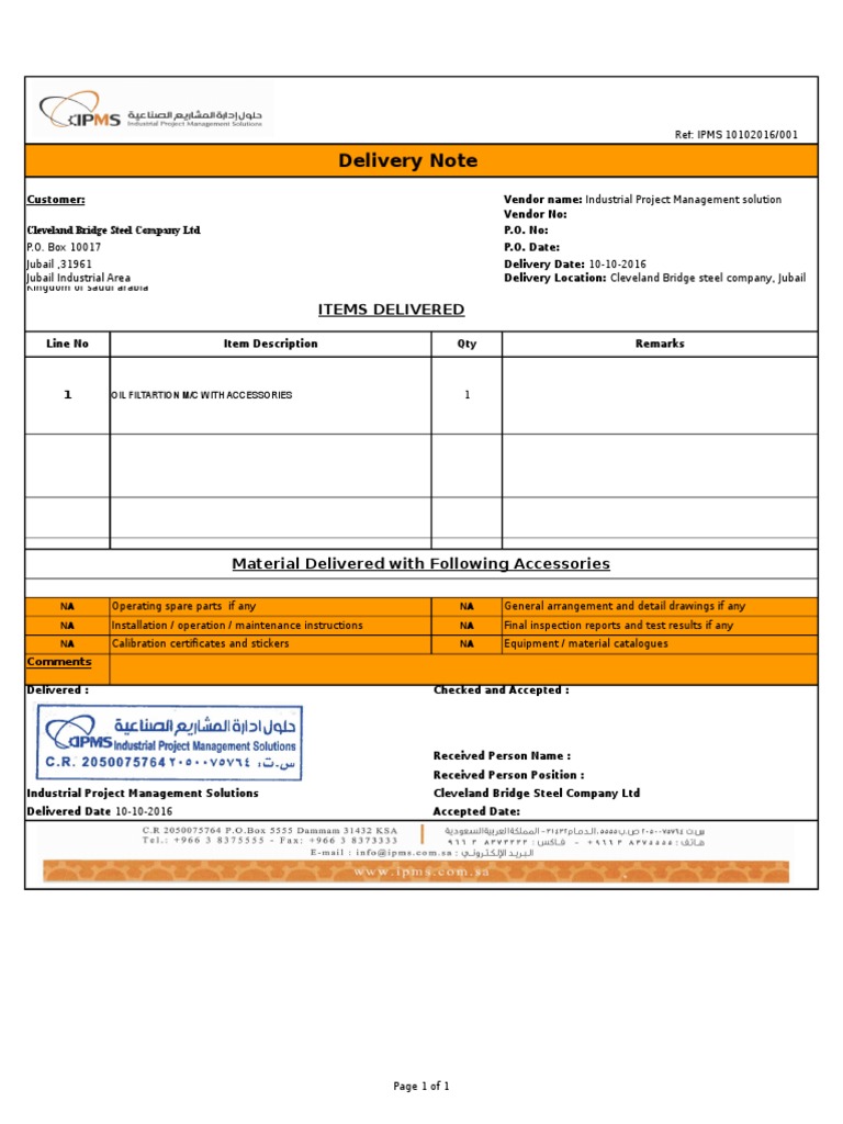 Items Delivered: Cleveland Bridge Steel Company LTD | PDF | Business