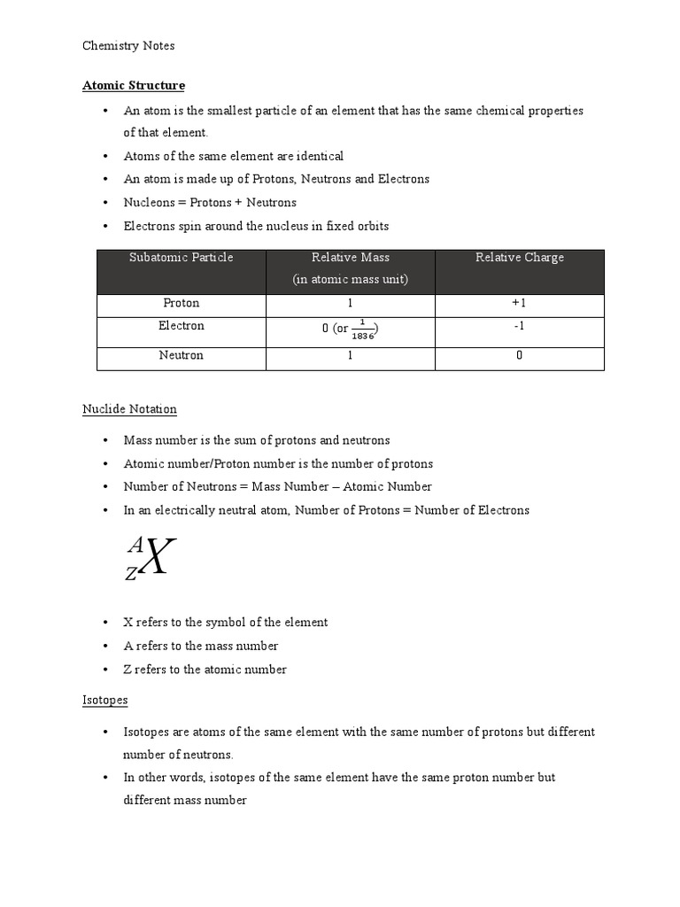 Atomic Structure: Subatomic Particle Relative Mass (In Atomic Mass Unit ...