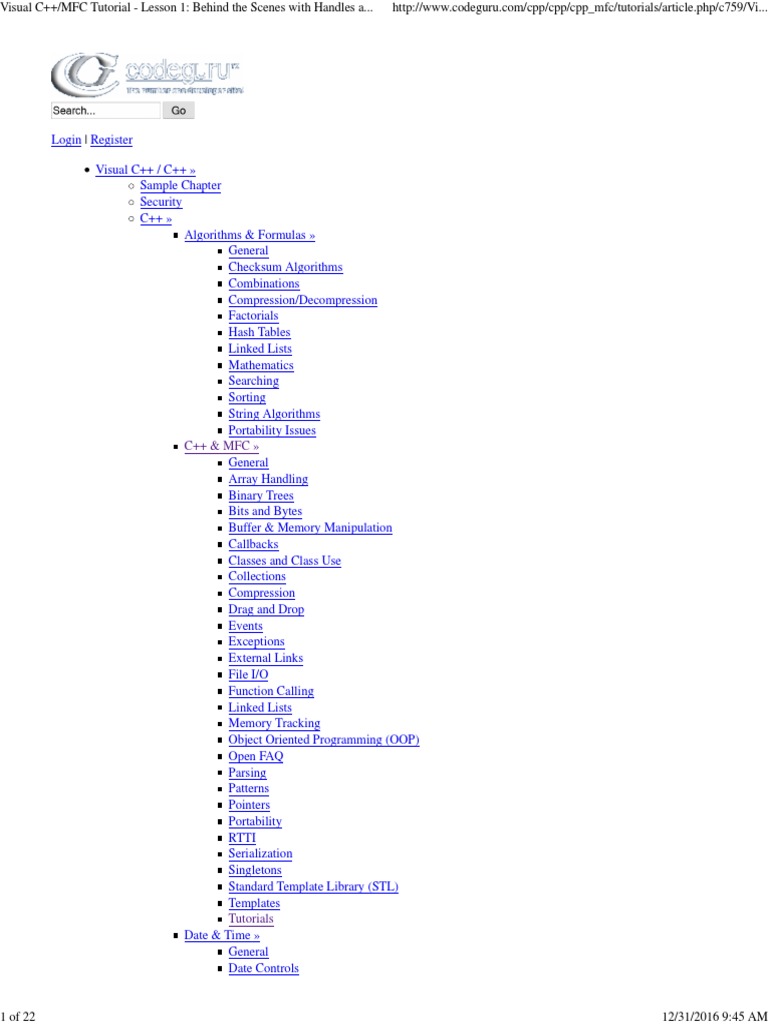 Visual C++ - MFC Tutorial - Lesson 1 - Behind The Scenes With Handles and Messages | PDF ...
