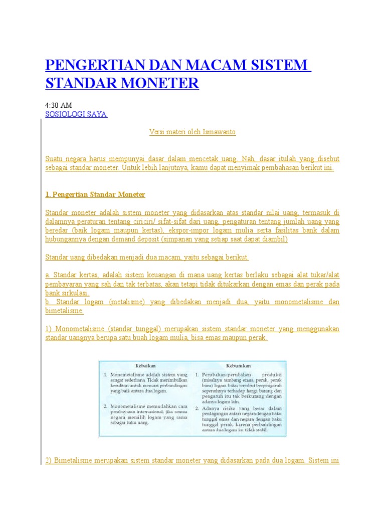 Pengertian Dan Macam Sistem Standar Moneter | PDF