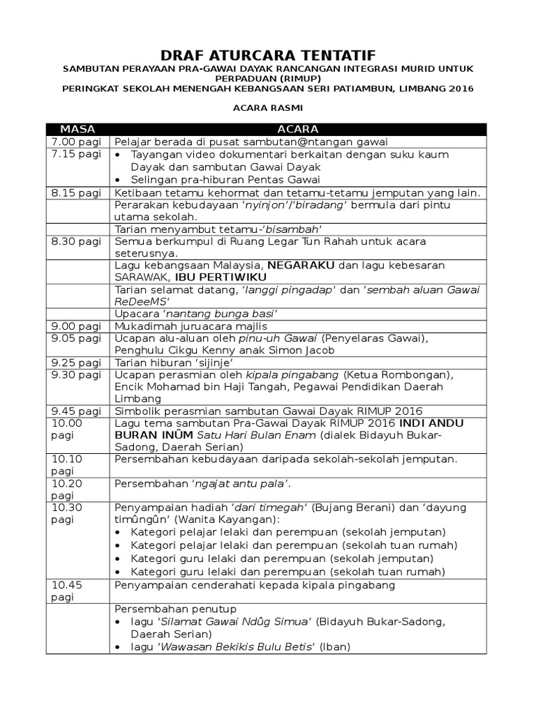 Aturcara Tentatif Gawai 2016 | PDF
