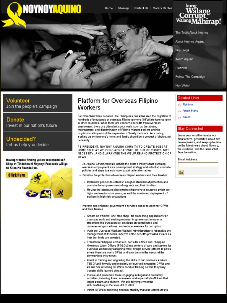 Action Plan On Overseas Filipino Workers (OFWs) | PDF | Migrant Worker ...