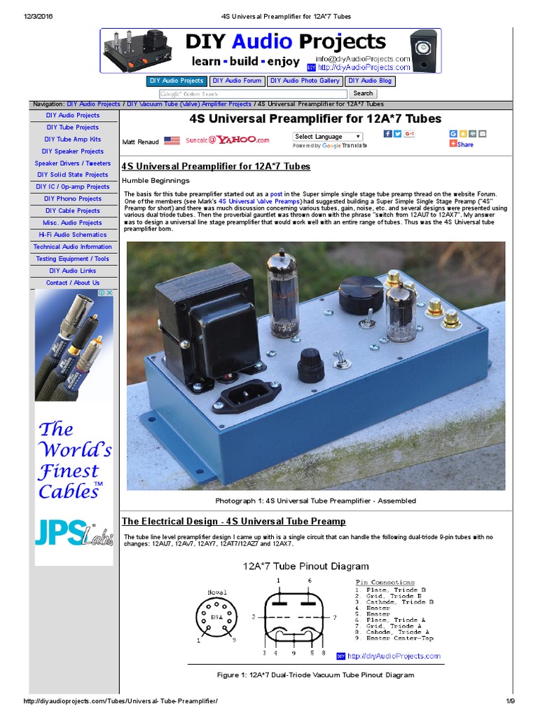 4S Universal Preamplifier For 12A - 7 Tubes | PDF | Rectifier | Amplifier