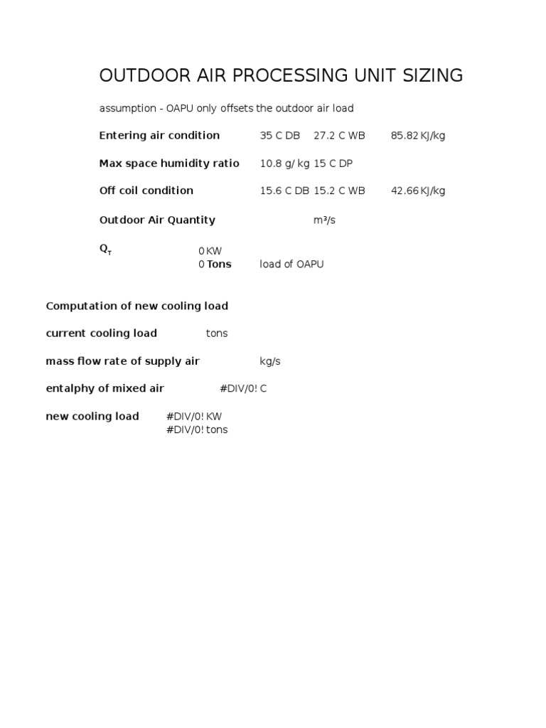 OAPU Sizing | PDF | Enthalpy | Physical Chemistry