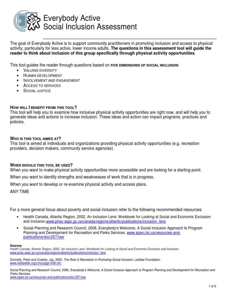 Tool 3 - Social Inclusion Assessment 0909 | Social Exclusion | Community