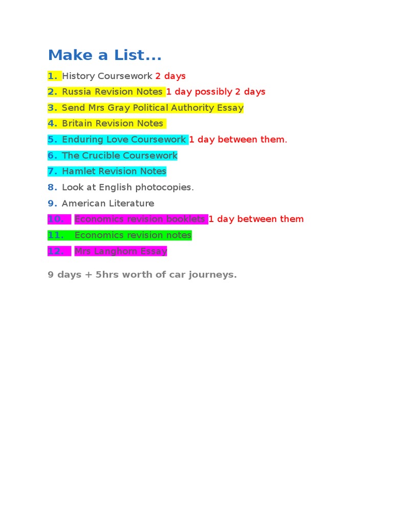 Christmas Revision To Do List | PDF