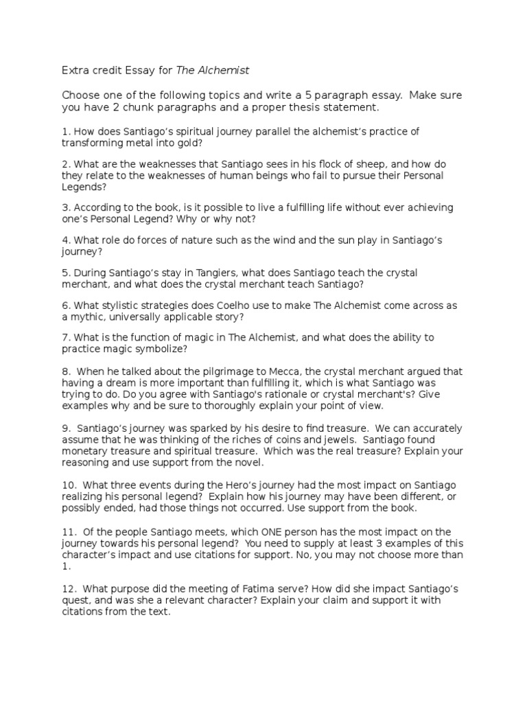 Essay Topics for The Alchemist | PDF | Social Science | General Fiction