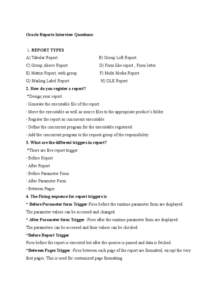Oracle Reports Interview Questions Guide | PDF | Parameter (Computer Programming) | Pl/Sql