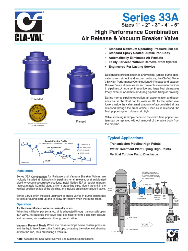 CLAV - Threaded & Flanged Air Release & Vacuum Breaker | PDF | Valve ...