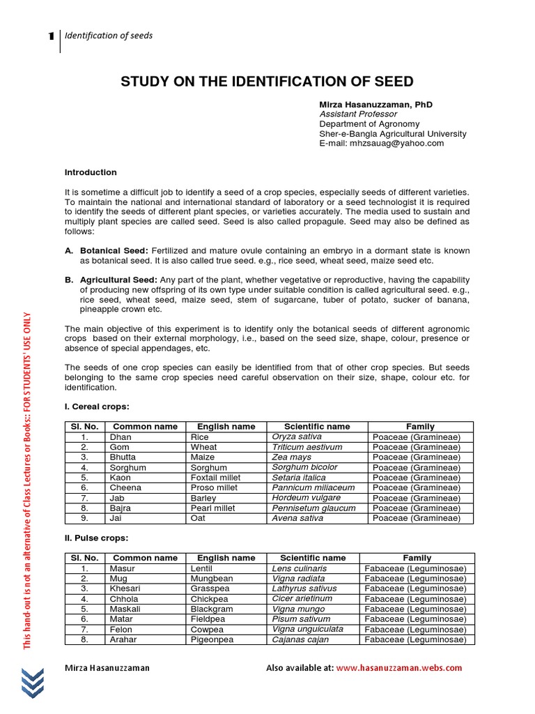 Seed Identification for Agronomic Crops | PDF | Seed | Botany