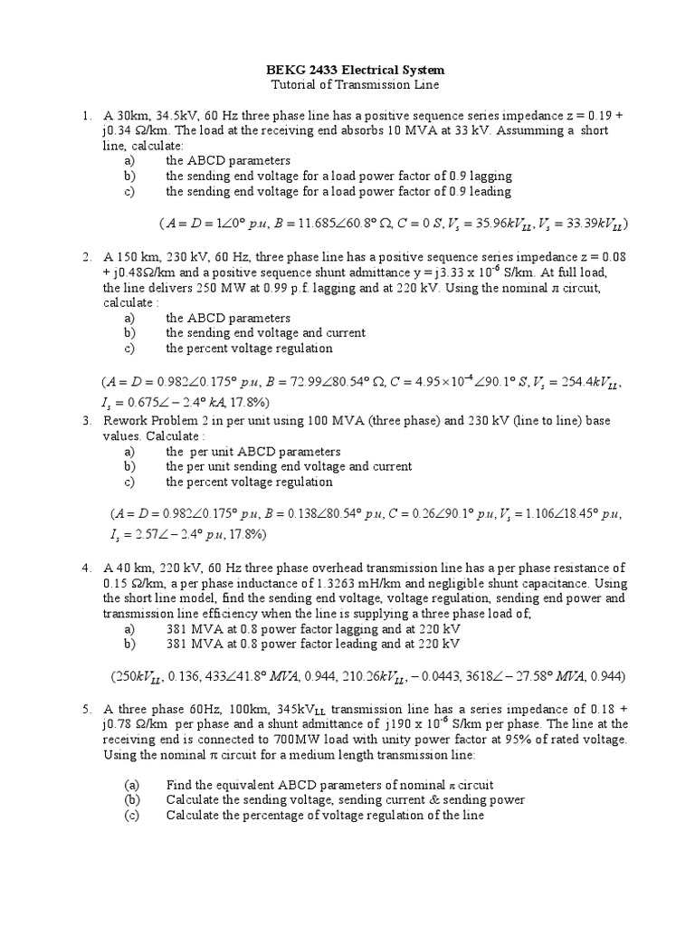 Electrical Transmission Line Tutorial ABCD Parameters Calculations | PDF