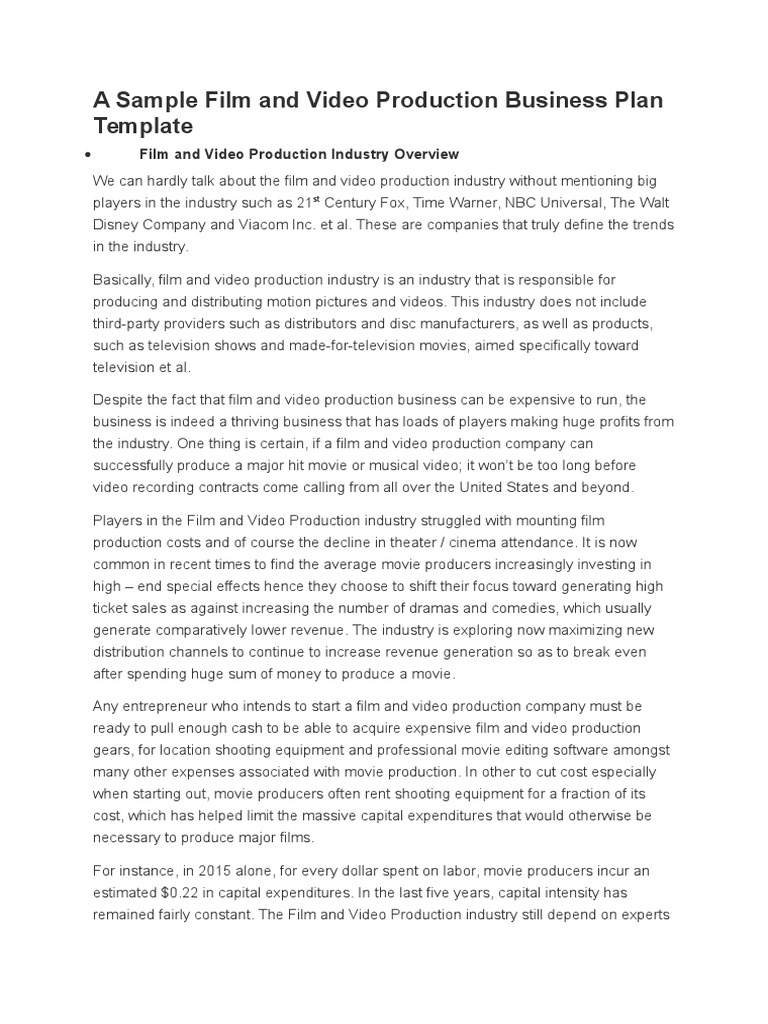 A Sample Film and Video Production Business Plan Template | PDF ...