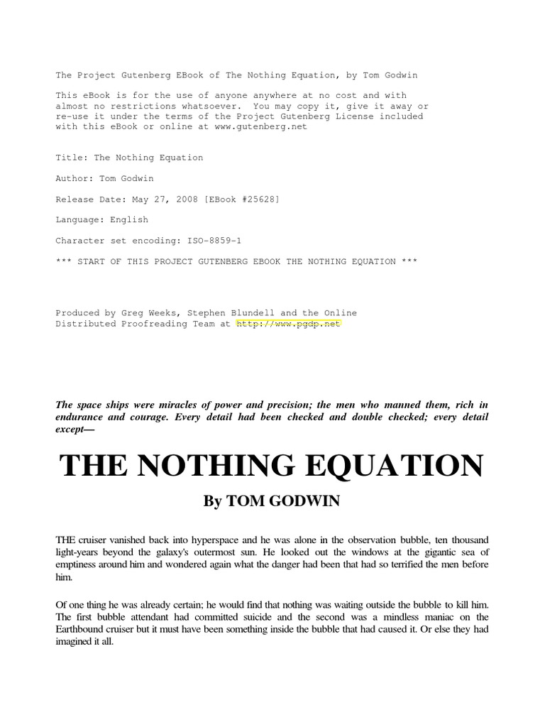 Tom Godwin - The Nothing Equation PDF | PDF | Project Gutenberg | Copyright