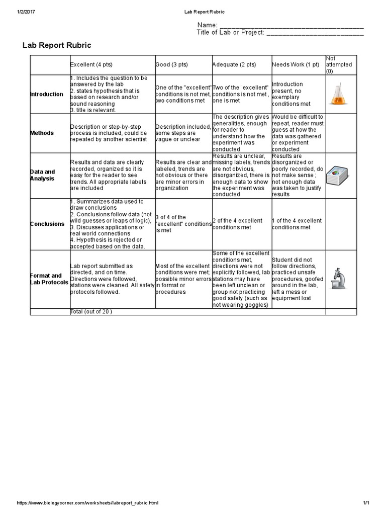 Lab Report Rubric: Name: - Title of Lab or Project | PDF | Career ...
