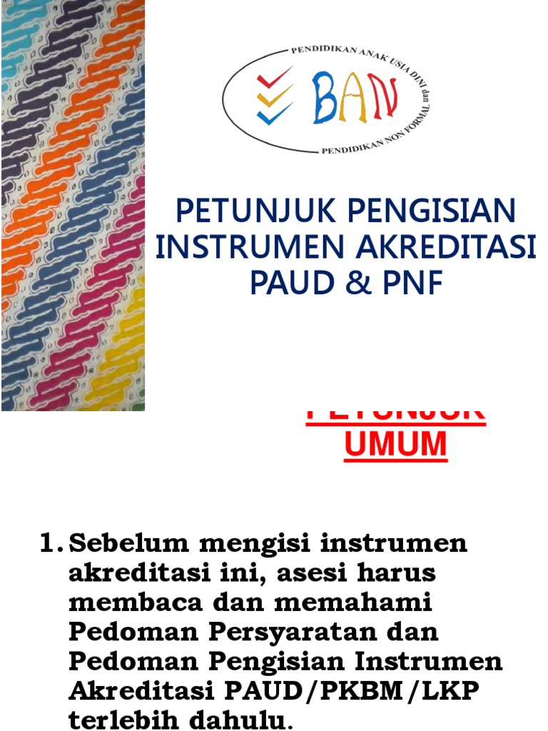 Petunjuk Pengisian Instrumen Akreditasi Paud & PNF PDF | PDF