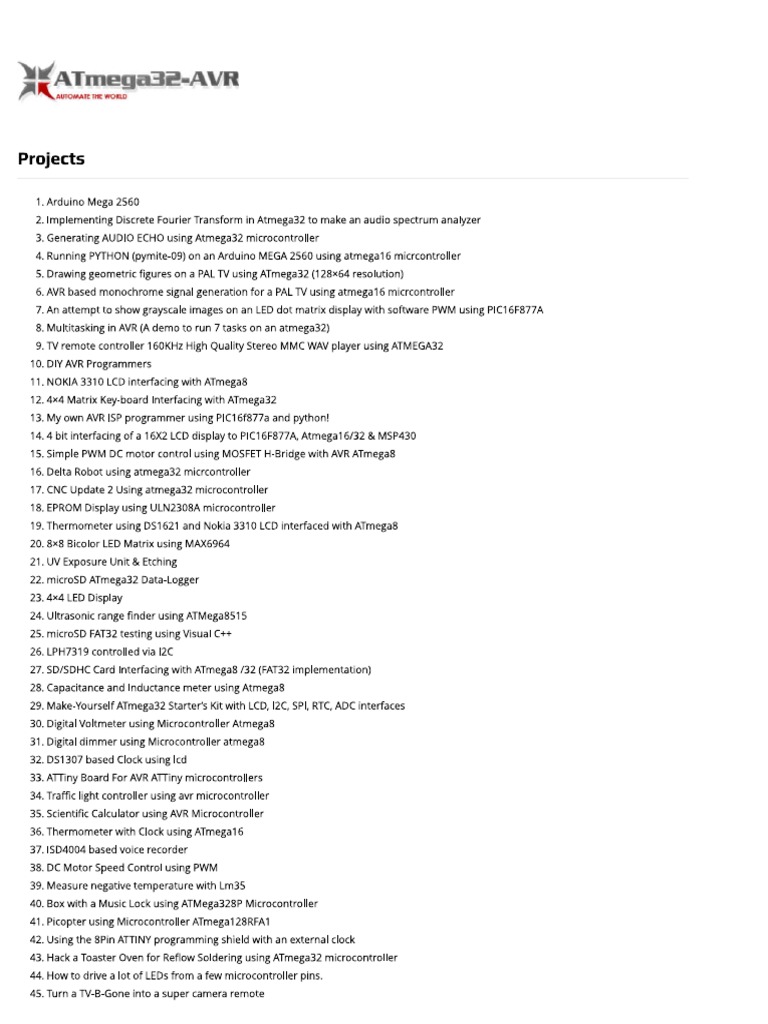 Projects - 1197 ATMega32 AVR Based Projects | PDF