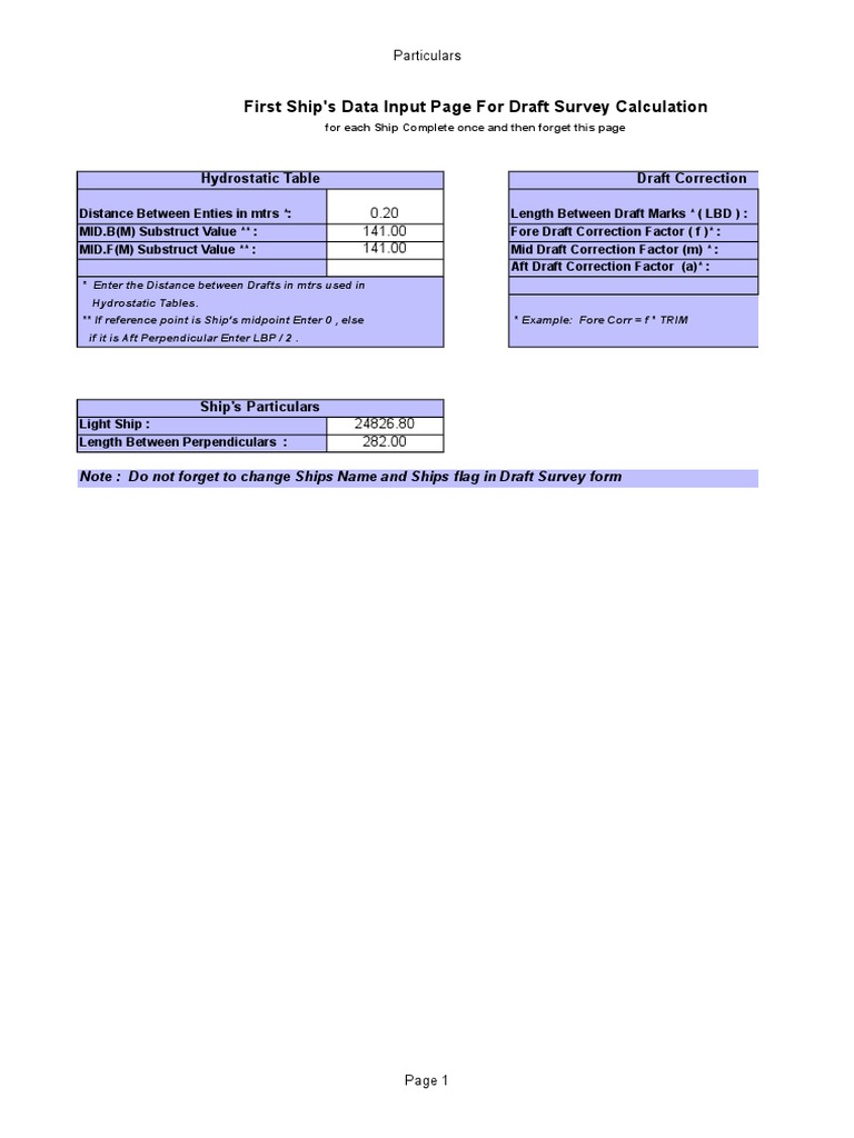Draft Survey Calculation