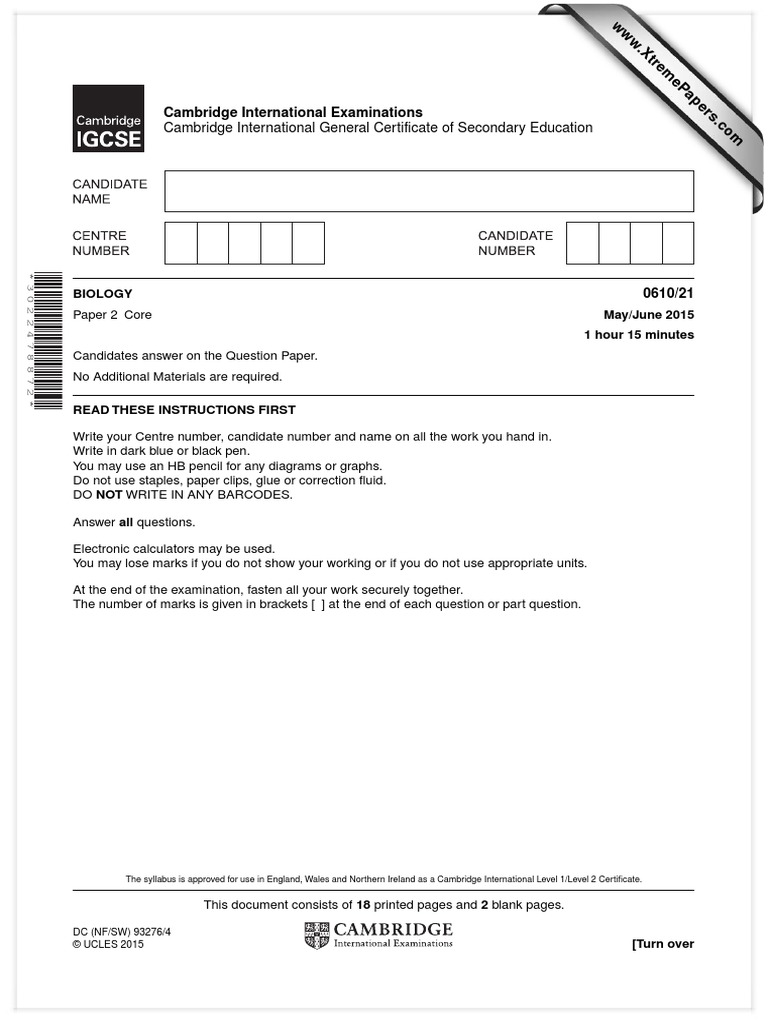 IGCSE Biology 2015 Paper 21 | PDF | Food Web | Tooth