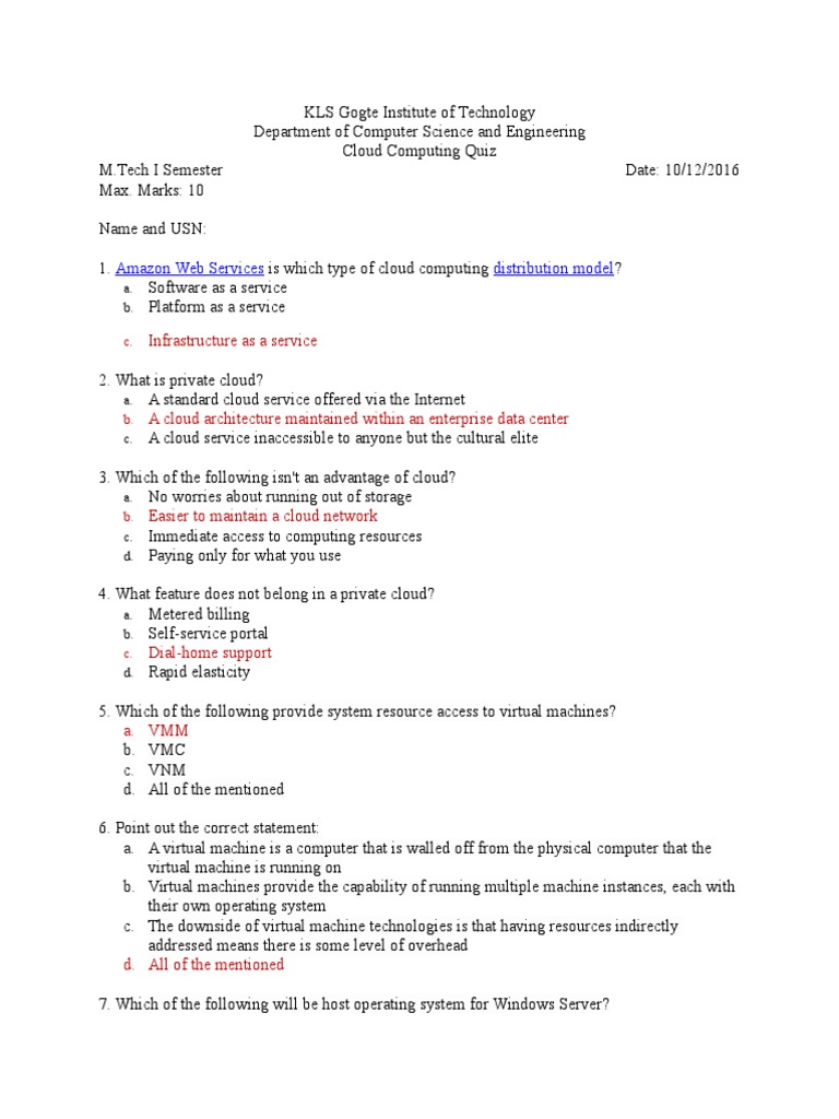 Cloud Computing Quiz | PDF