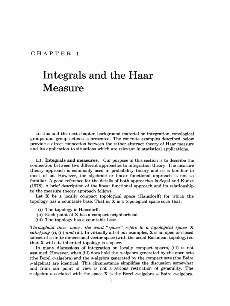 Chapter 1 Integrals and The Haar Measure | PDF | Group (Mathematics ...
