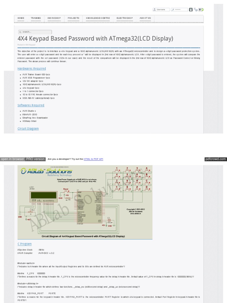 4X4 Keypad Based Password With ATmega32 (LCD Display) | PDF ...