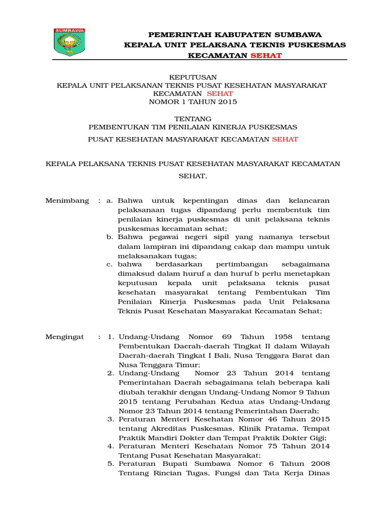 Contoh SK Tim Penilaian Kinerja | PDF