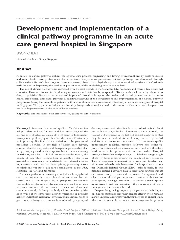 Development and Implementation of A Clinical Pathway Programme in An ...