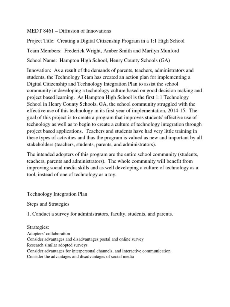 Diffusion Technology Integration Plan For Digital Citizenship Program ...