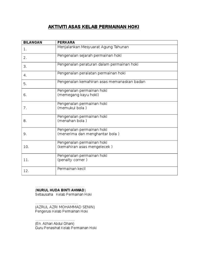 Aktiviti Asas Kelab Hoki | PDF