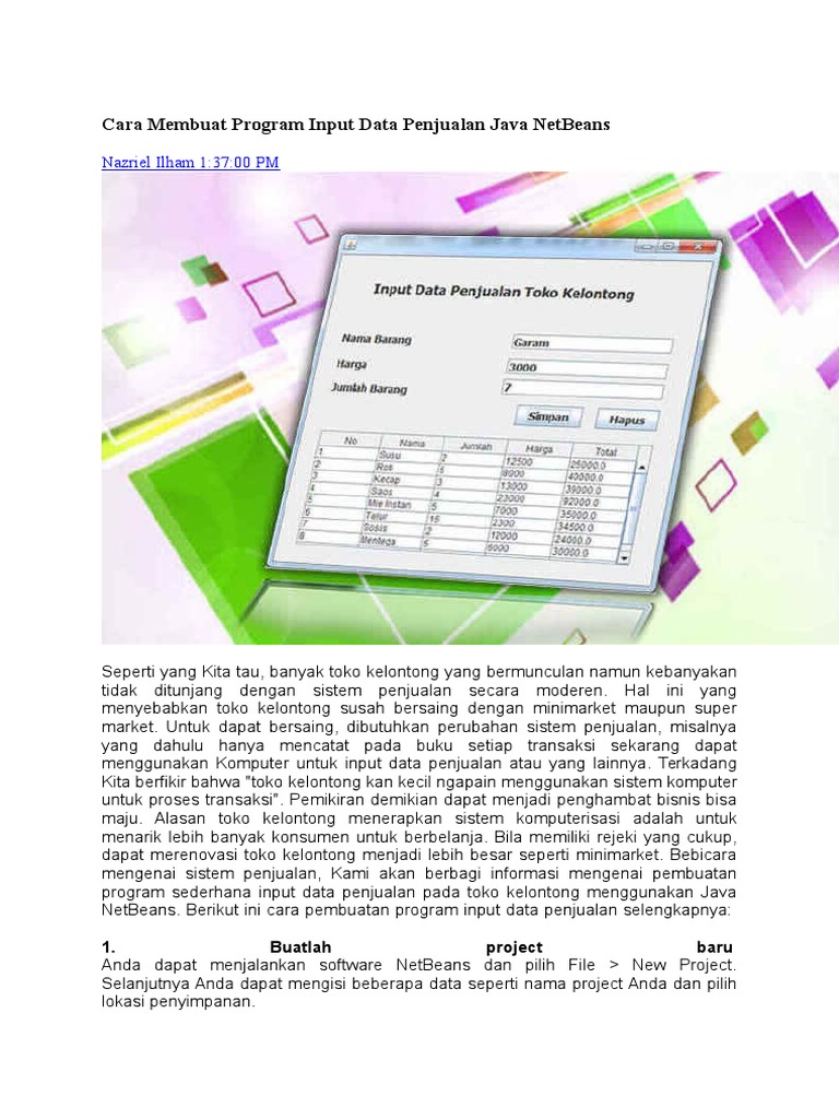 Cara Membuat Program Input Data Penjualan Java NetBeans | PDF