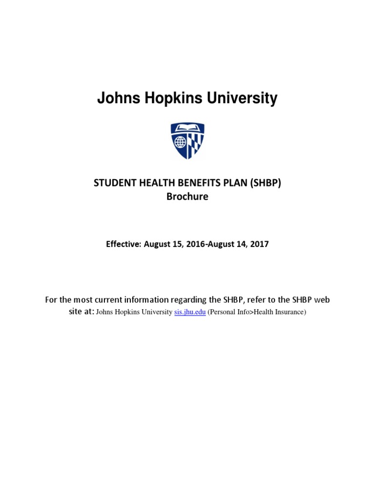 Johns Hopkins University: Student Health Benefits Plan (SHBP) Brochure | Download Free PDF ...
