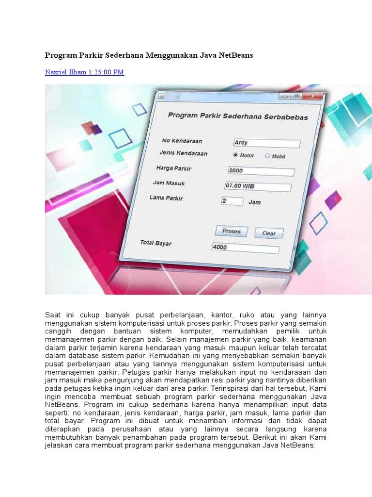 Program Parkir Sederhana Menggunakan Java NetBeans | PDF