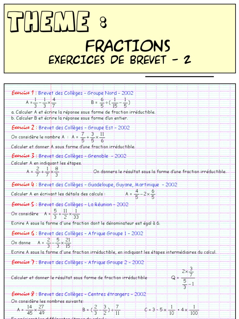Calcul_fractionnaire_-_Exercices_de_Brevet_2 | Fraction (Mathématiques ...