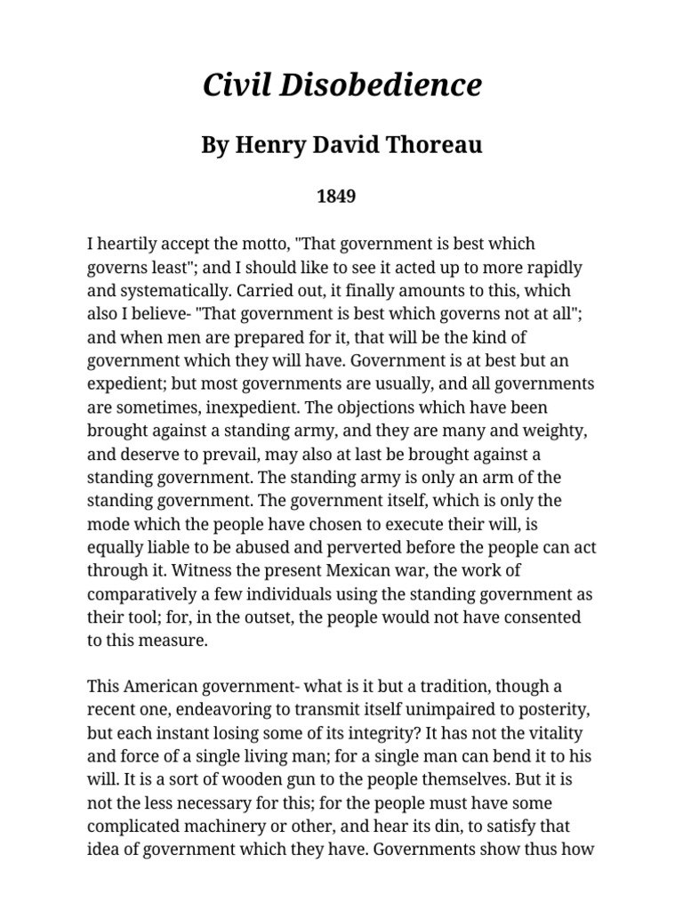 Civil Disobedience by Henry David Thoreau | PDF | Civil Disobedience ...