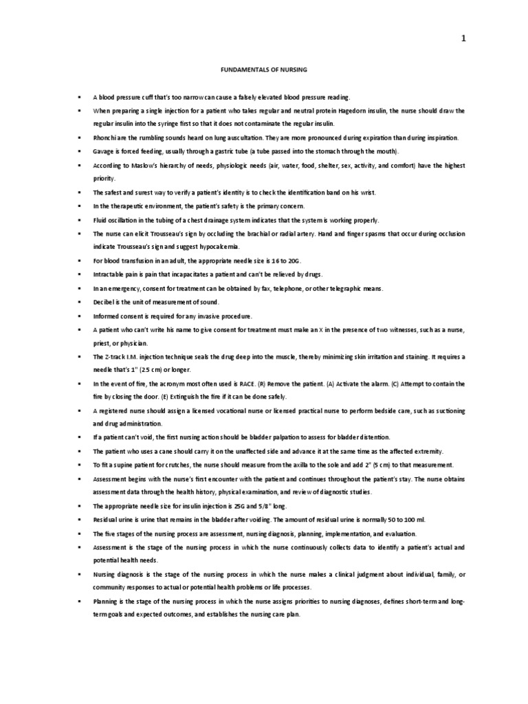 Fundamentals of Nursing Bullets | PDF | Physical Examination ...