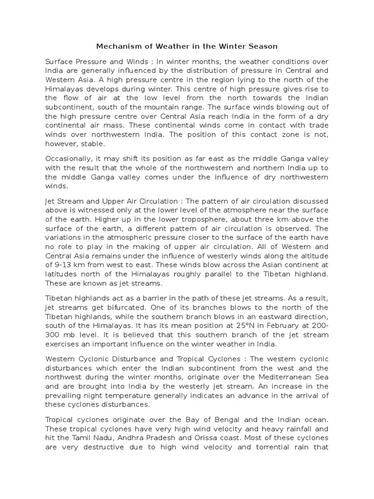 Mechanism of Weather in The Winter Season | PDF | Atmospheric ...