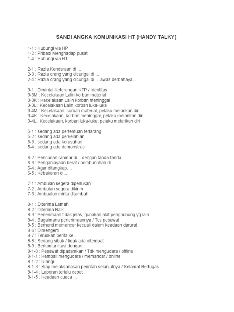 Sandi Angka Komunikasi HT | PDF
