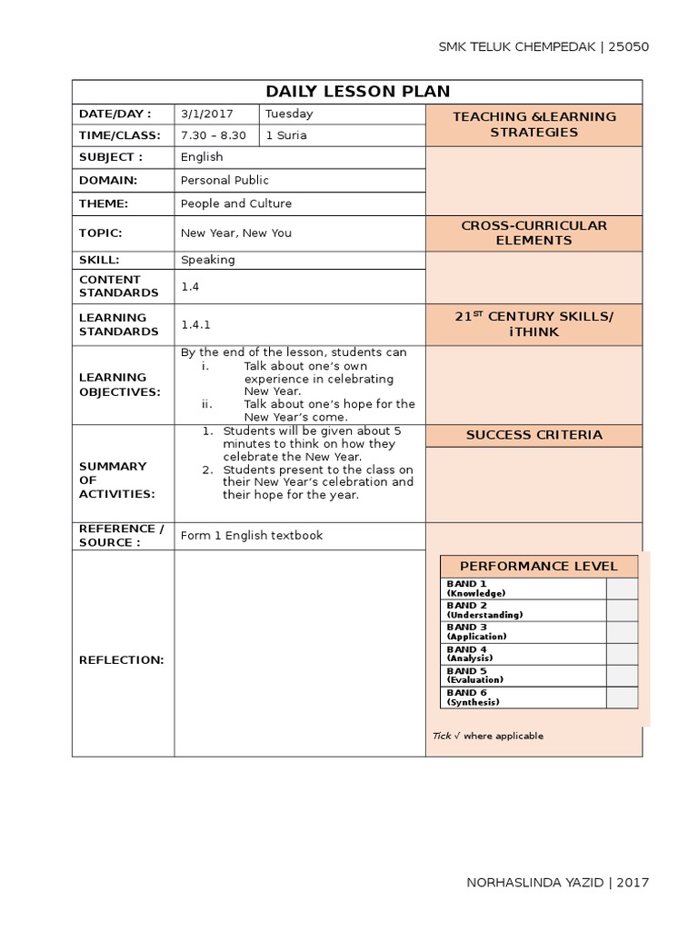 RPH English KSSM Form 1 - Week 1 | PDF | Lesson Plan | Applied Psychology
