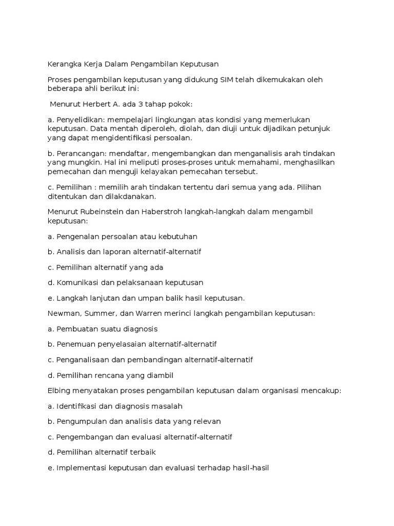 Kerangka Kerja Dalam Pengambilan Keputusan Pdf